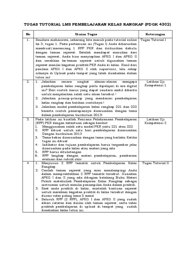 Tugas Tutorial Lms Pembelajaran Kelas Rangkap | PDF