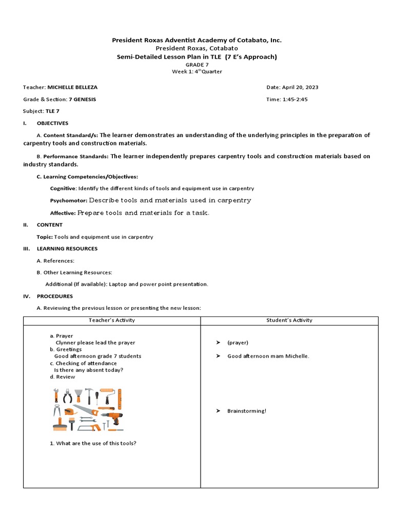 Lesson Plan 7 Carpentry Q4 w1 | PDF