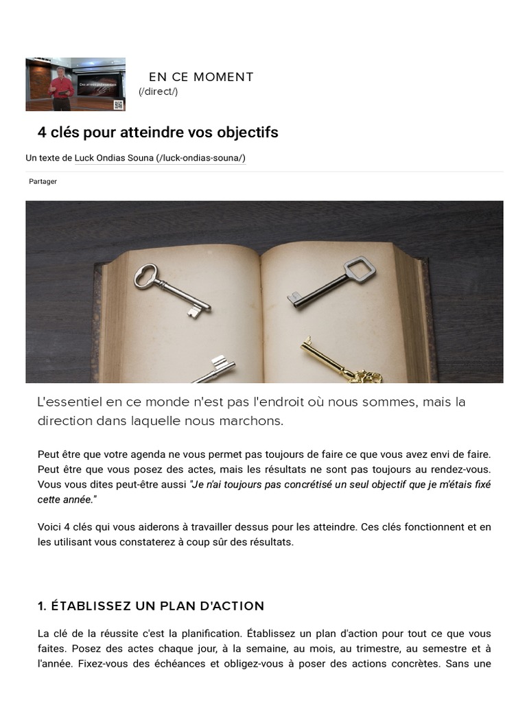 4 Clés Pour Atteindre Vos Objectifs - EMCI TV | PDF | Développement ...