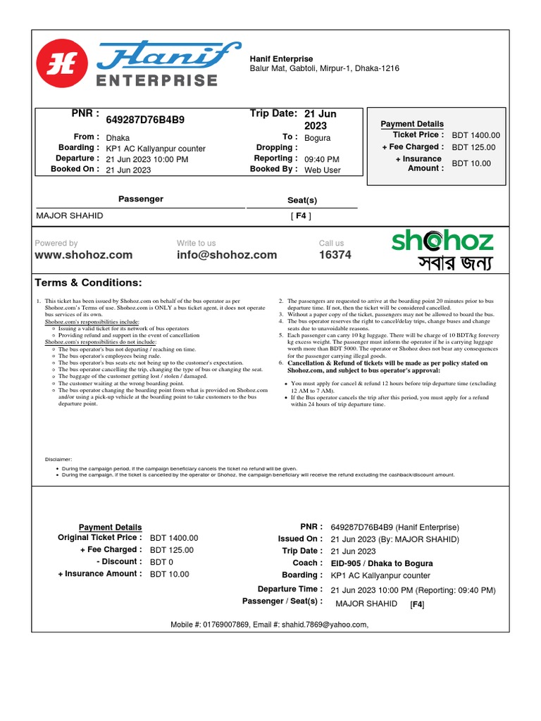 TICKET202306211118091714054 | Download Free PDF | Bus | Fee