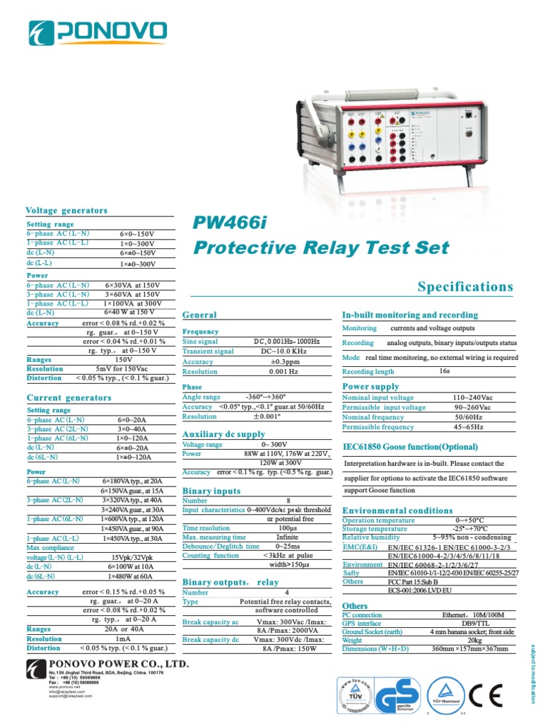 PW466i Protective Relay Testing Equipment Datasheet - EN - 2022 V1 | PDF