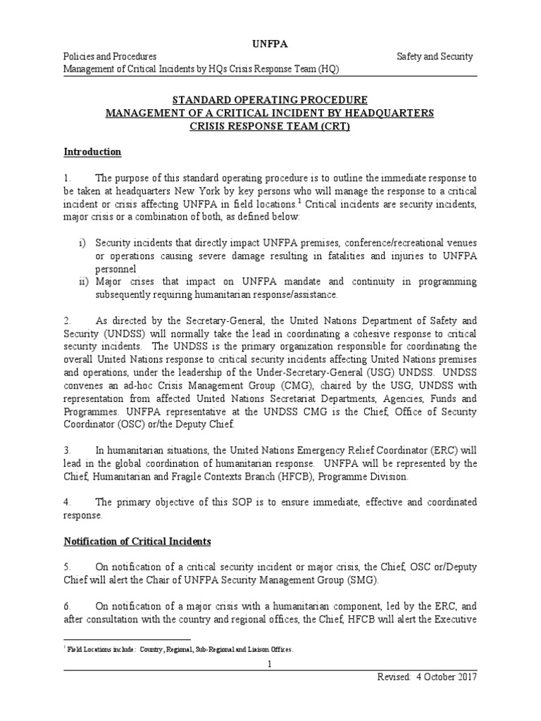 UNFPA Crisis Incident Management SOP | PDF | Government