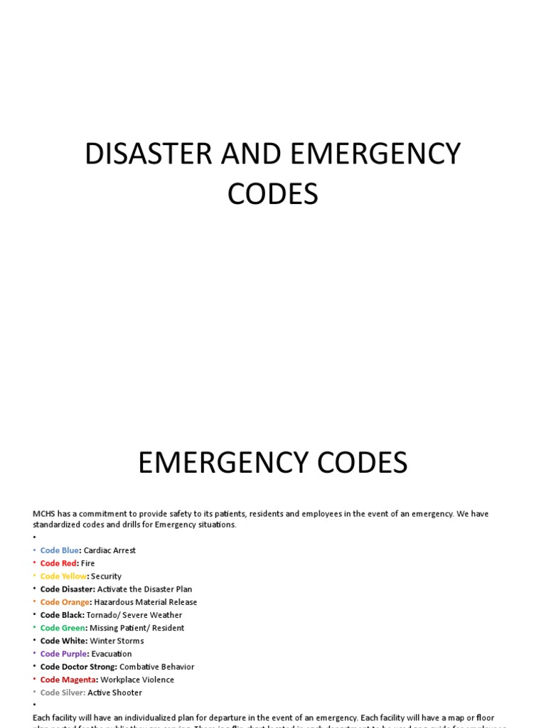 DISASTER AND EMERGENCY CODES PPT 11 15 | PDF | Cardiopulmonary ...