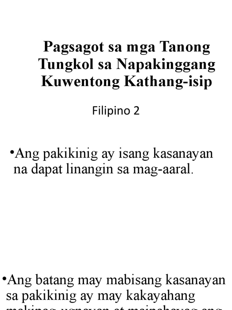 Q1 Filipino 2 Modyul 4 Pagsagot sa mga Tanong Tungkol sa Napakinggang ...