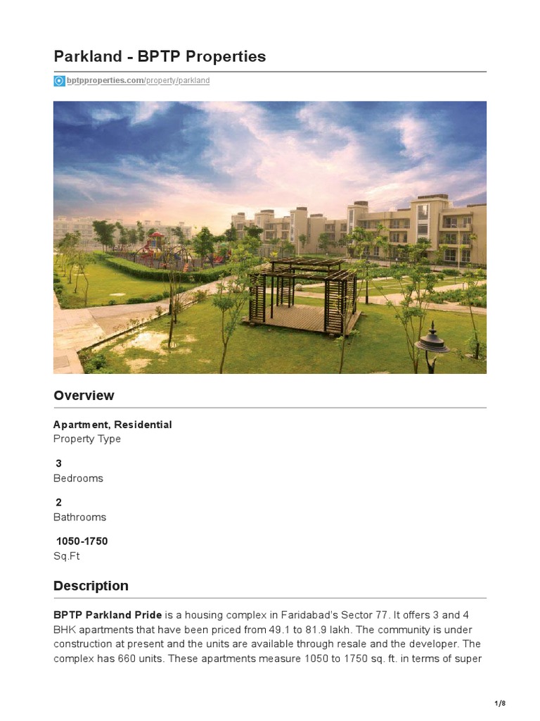 Parkland Pride - Ready To Move Flats BPTP Parkland Pride Sector 77 Faridabad | PDF