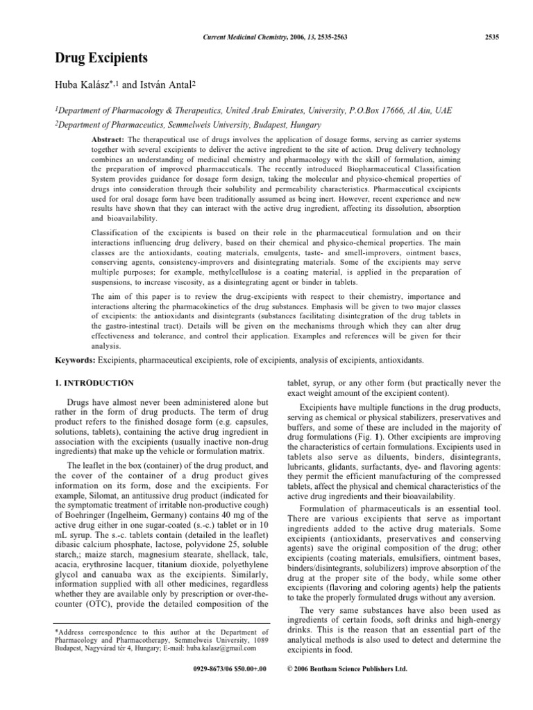 Drug Excipients | PDF