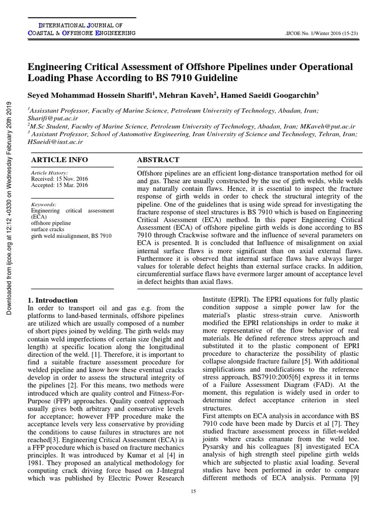 Offshore Pipeline ECA Using BS 7910 | PDF