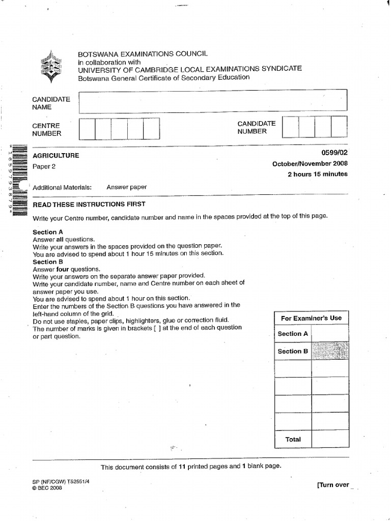 Agric Bec Past Exam Papers | PDF