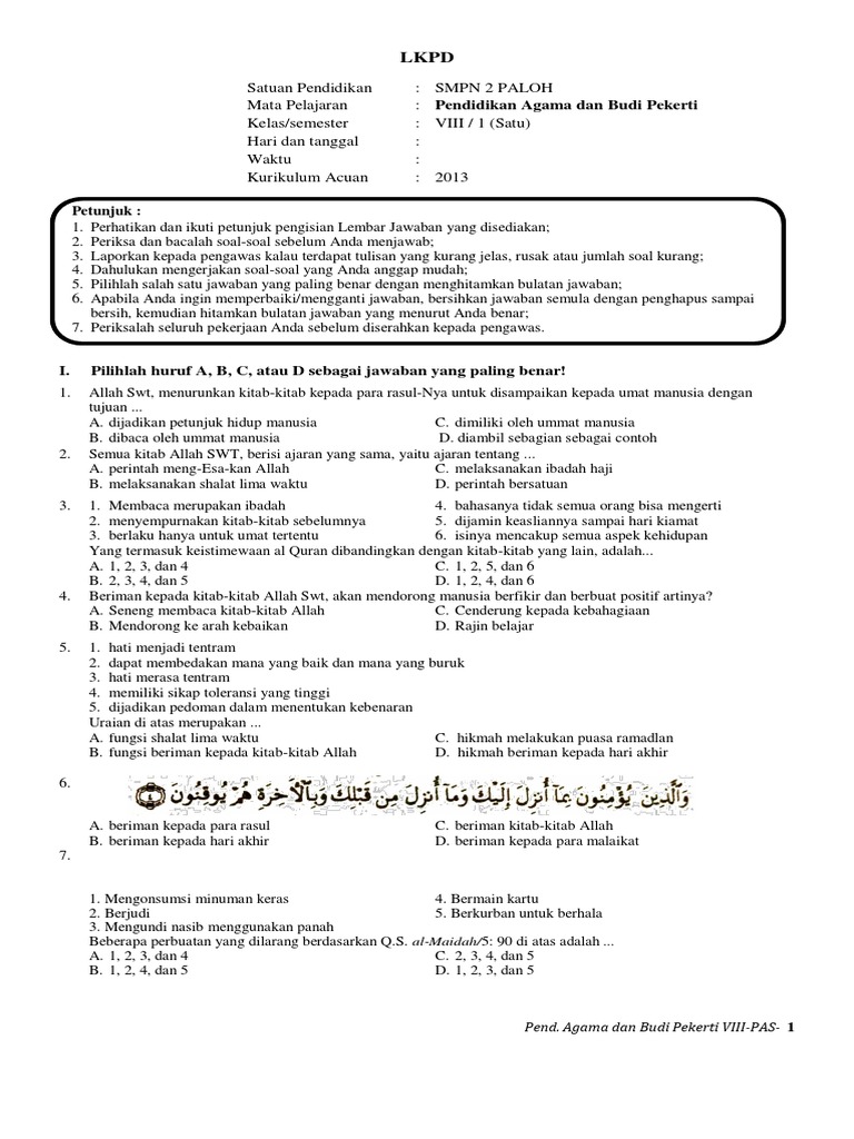 LKPD Pai 1718 Kelas 8 | PDF