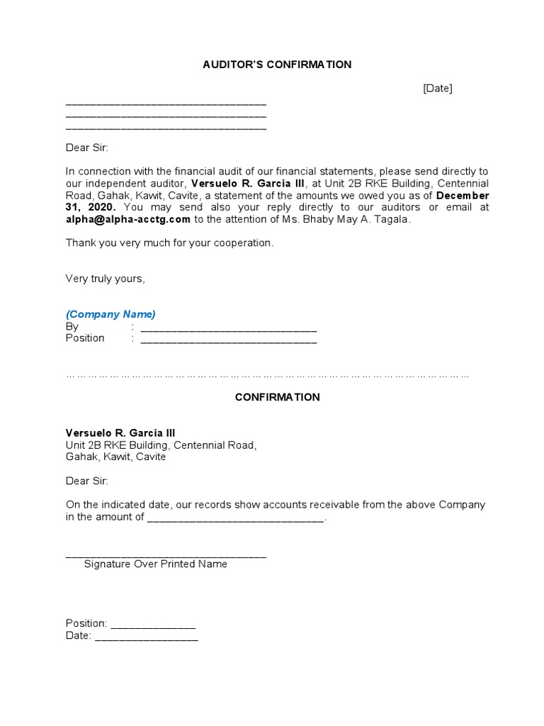 Accounts Payable Confirmation Letter | PDF | Law