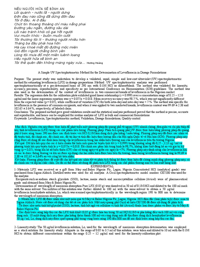 2simple Uv Spectrophotometric Method For The Determination Of Levofloxacin In Dosage