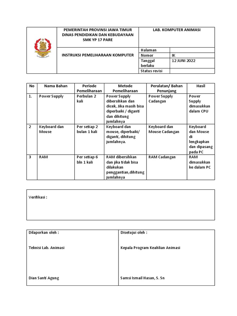 Program Pemeliharaan Alat Dan Bahan | PDF