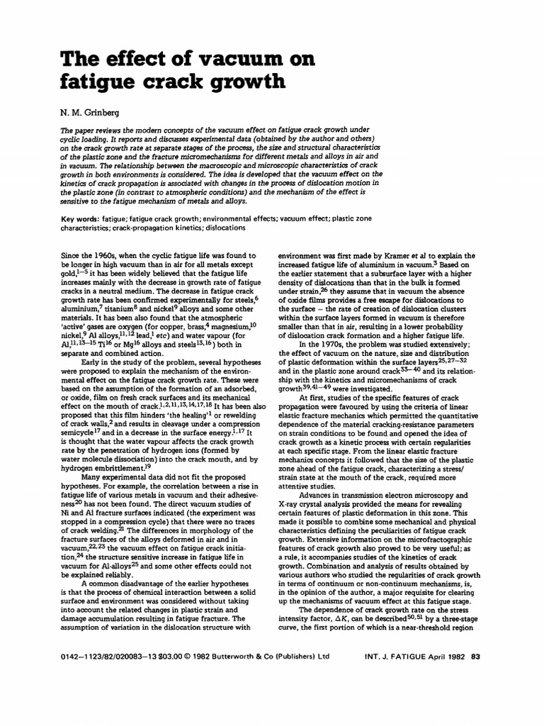 Effect of Vacuum On Fatigue Crack Growth | PDF | Fatigue (Material ...