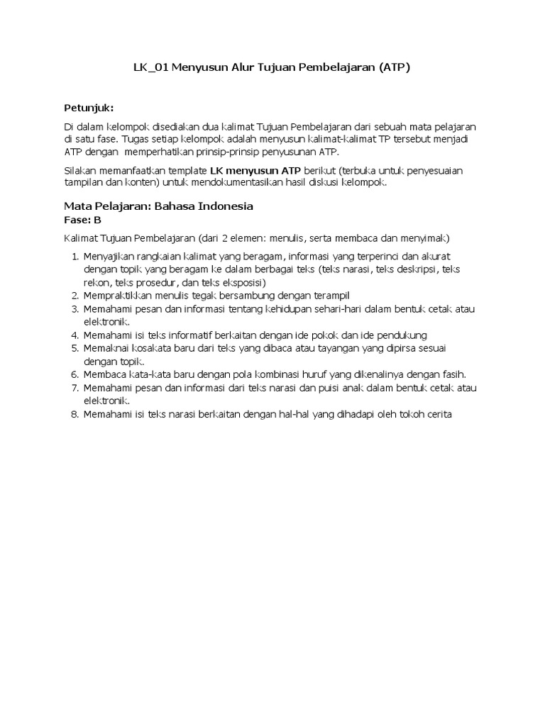 Menyusun Alur Tujuan Pembelajaran ATP | PDF