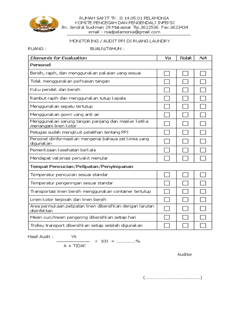 Monitoring Audit Ppi Ujnit Laundry | PDF | Teknologi & Rekayasa