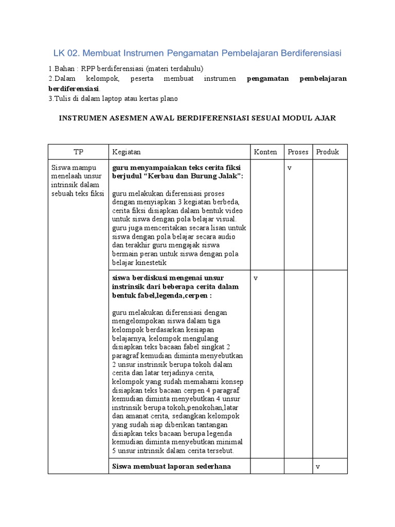 LK 7 - Membuat Instrumen Pengamatan Pembelajaran Berdiferensiasi | PDF