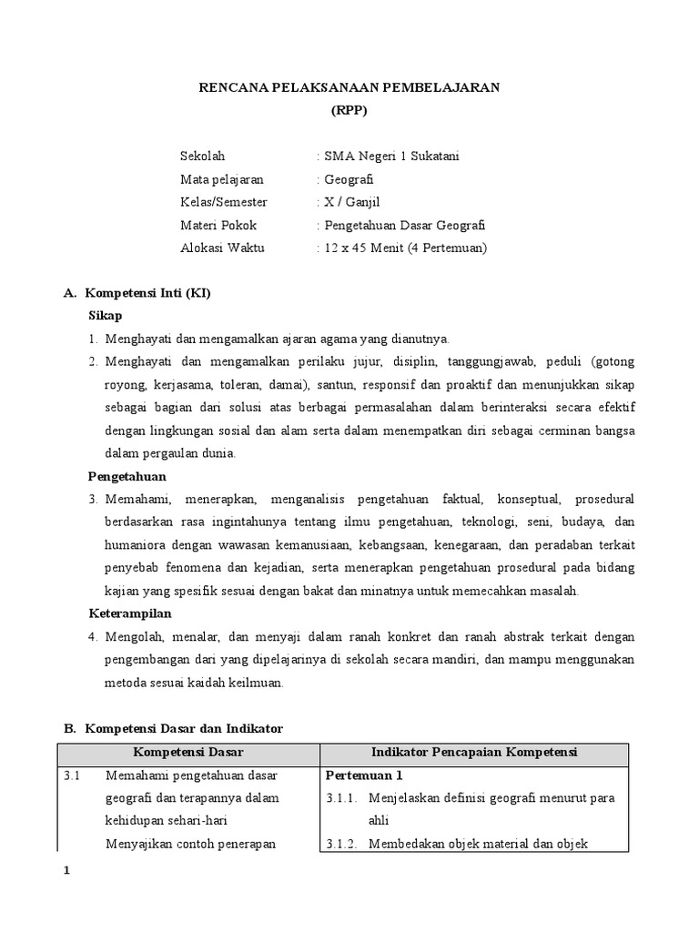 RPP Pengetahuan Dasar Geografi | PDF