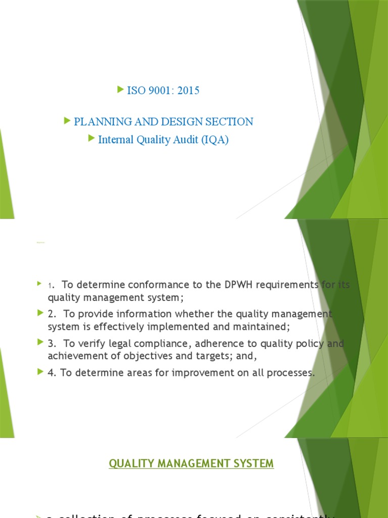 ISO 9001: 2015 Planning and Design Section Internal Quality Audit (IQA ...