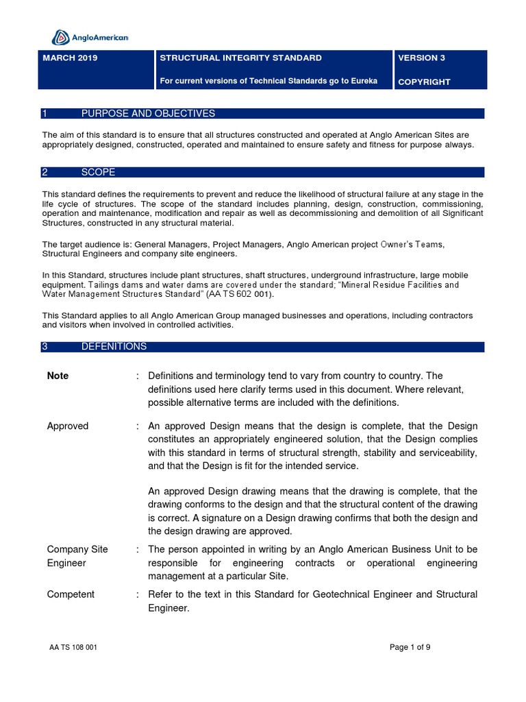 AA TS 108 001 Structural Integrity Standard | PDF
