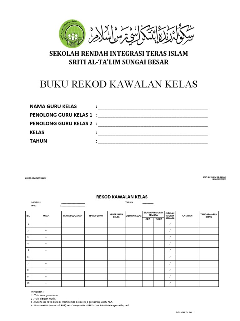 Buku Rekod Kawalan Kelas | PDF