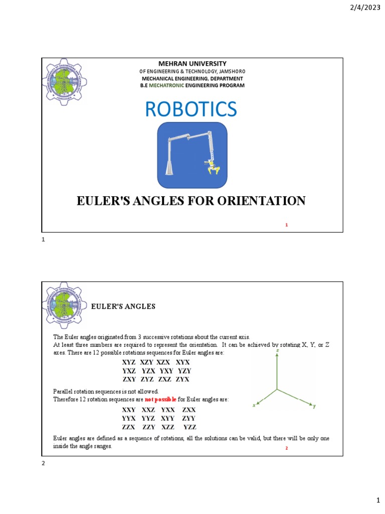 Euler Angles in Robotics Explained | PDF