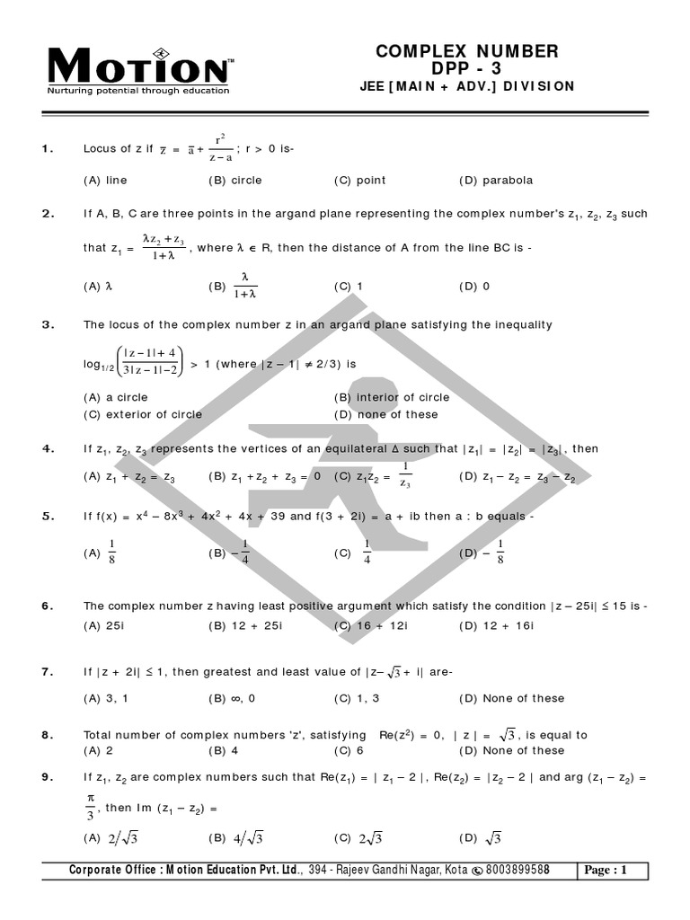 DPP-3 Complex-Number Ques @motion Lectures | PDF