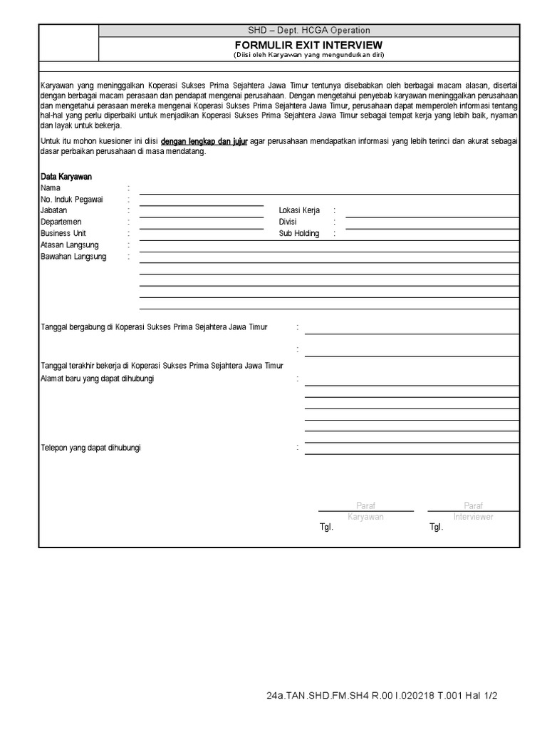 Formulir Exit Interview Karyawan | PDF