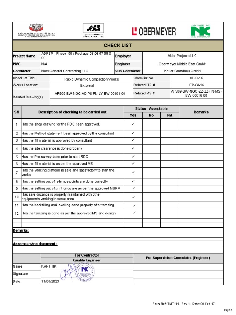 Check List-Compaction of Soil by Rapid Dynamic | PDF