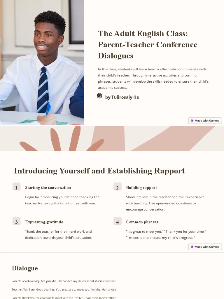 The Adult English Class Parent Teacher Conference Dialogues | PDF