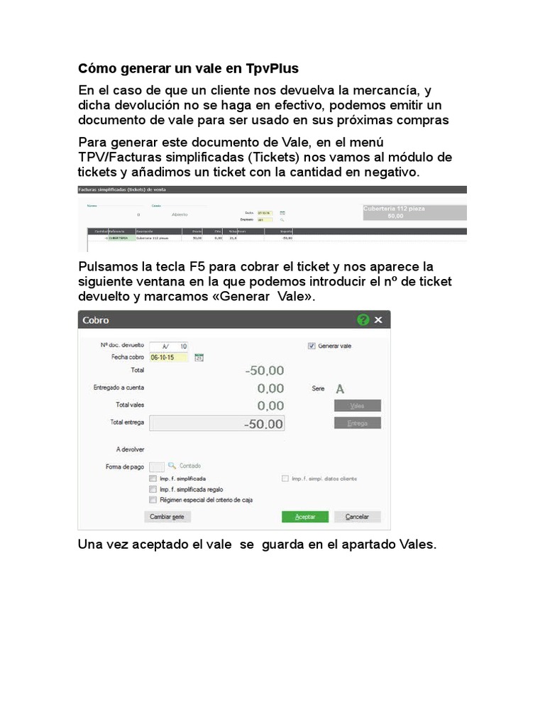 Cómo Generar Un Vale en TpvPlus | PDF