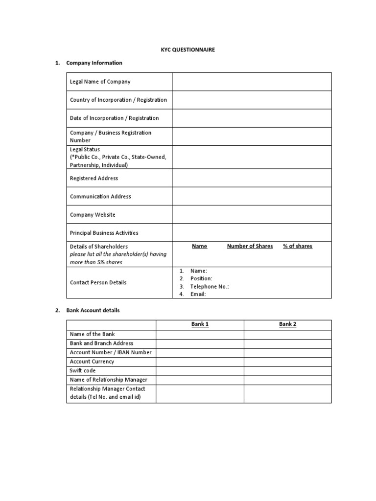 Company KYC Questionnaire Template | PDF