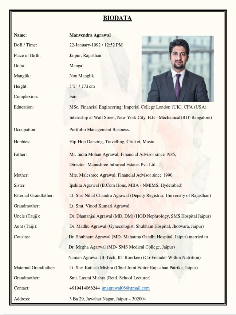 Bio Data Manvendra | PDF | Wellness