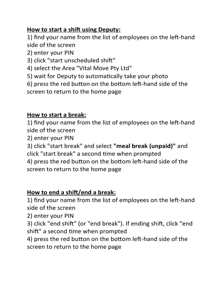 Deputy Shift and Break Guide | PDF