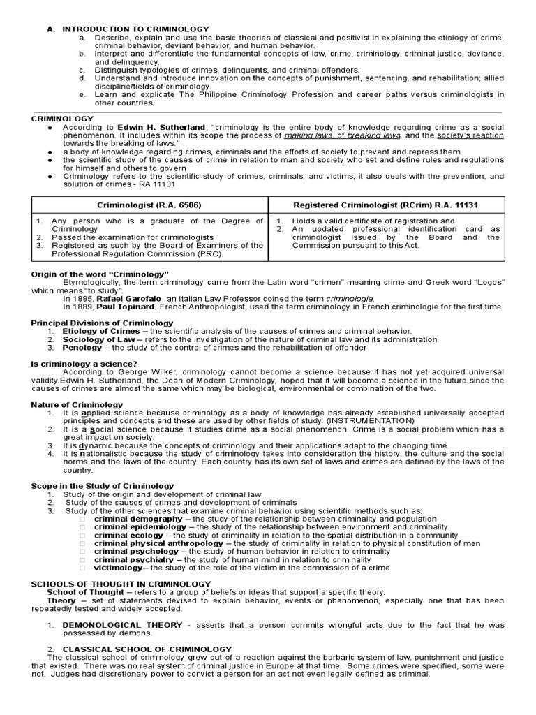 Crim 1 Introduction To Criminology | PDF