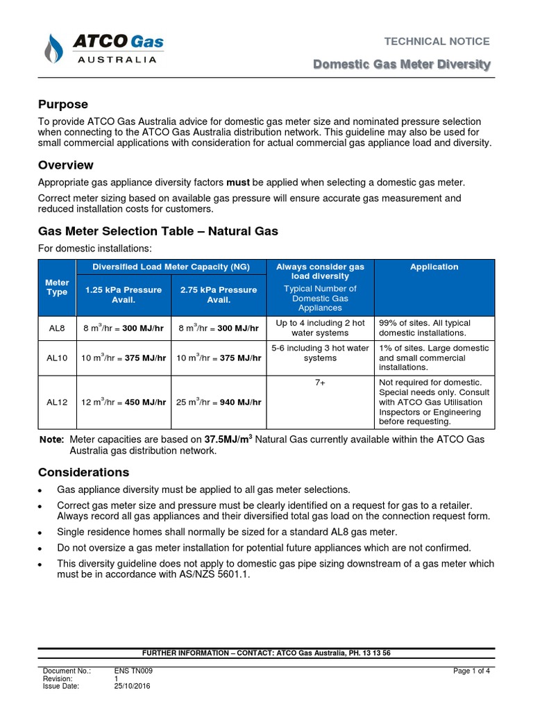 Atco Domestic Gas Meter Diversity | PDF
