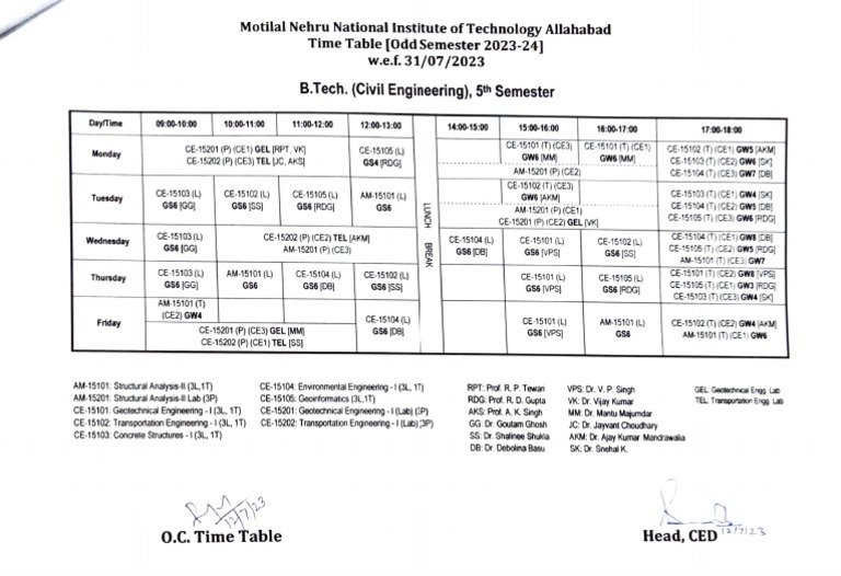 Time Table - B.Tech - 5th - Sem. | PDF