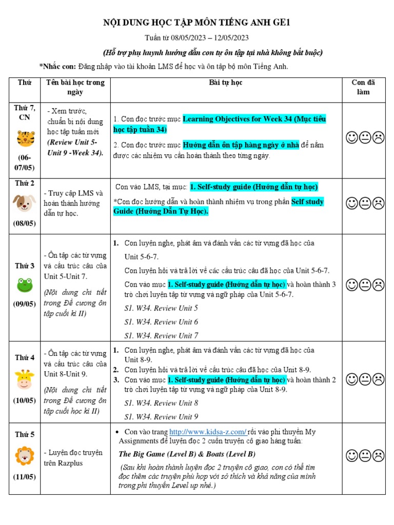 S1.W34.Review U5 - U9. Class Letter | PDF