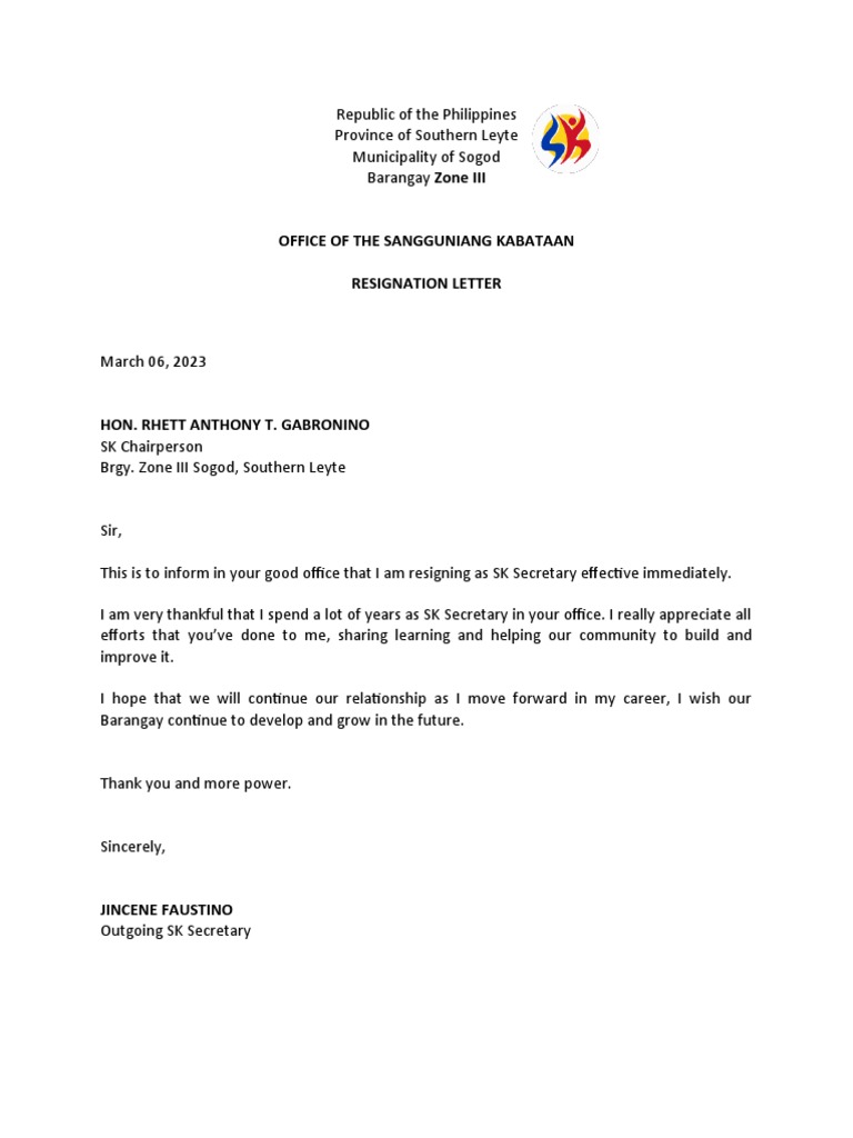 Resignation Letter SK | PDF