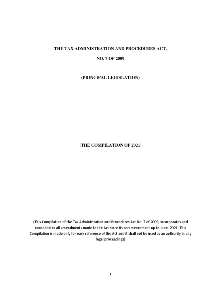 THE TAX ADMINISTRATION AND PROCEDURES ACT No.7 2009 | PDF | Taxes ...