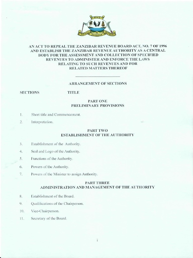 The Zanzibar Revenue Authority Act No. 11 of 2022 | PDF