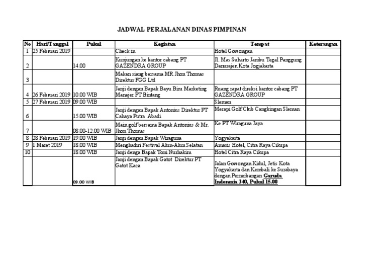 Jadwal Perjalanan Dinas | PDF