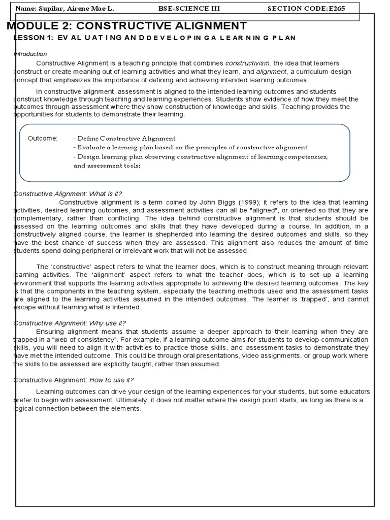 Module 2 Lesson 1 Constructive Alignment | PDF