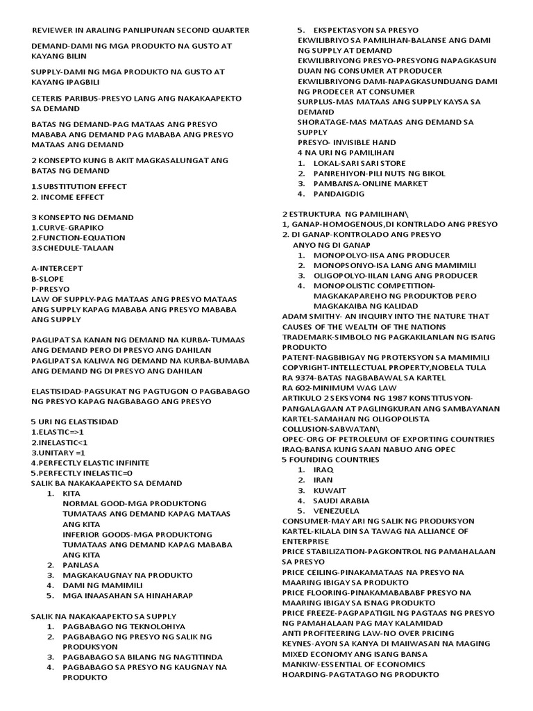 Filipino Reviewer Grade 8 2nd Quarter Notes