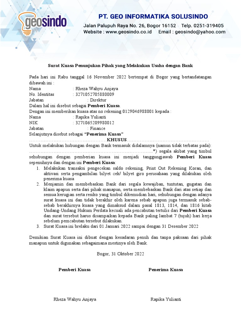 Surat Kuasa Bank BJB 1 Tahun Permanen | PDF