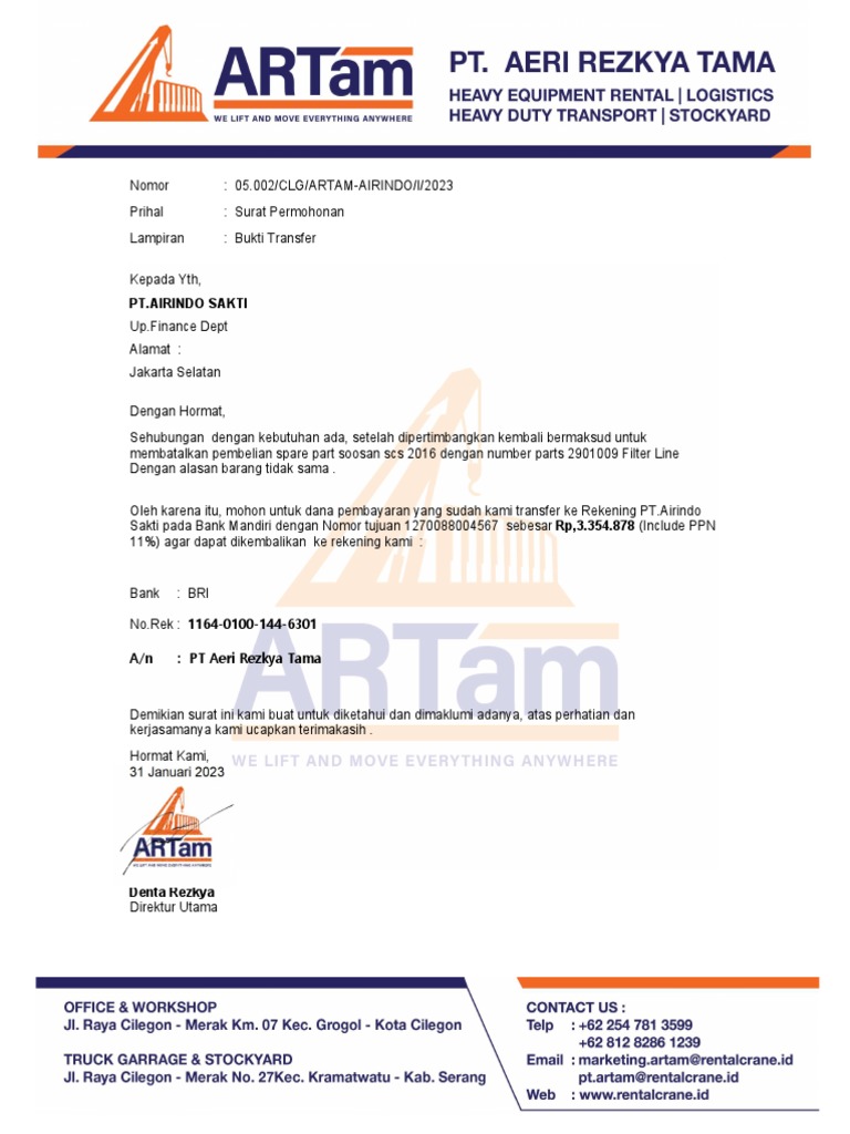 Surat Permohonan Pengembalian Dana | PDF | Pengelolaan Keuangan & Uang
