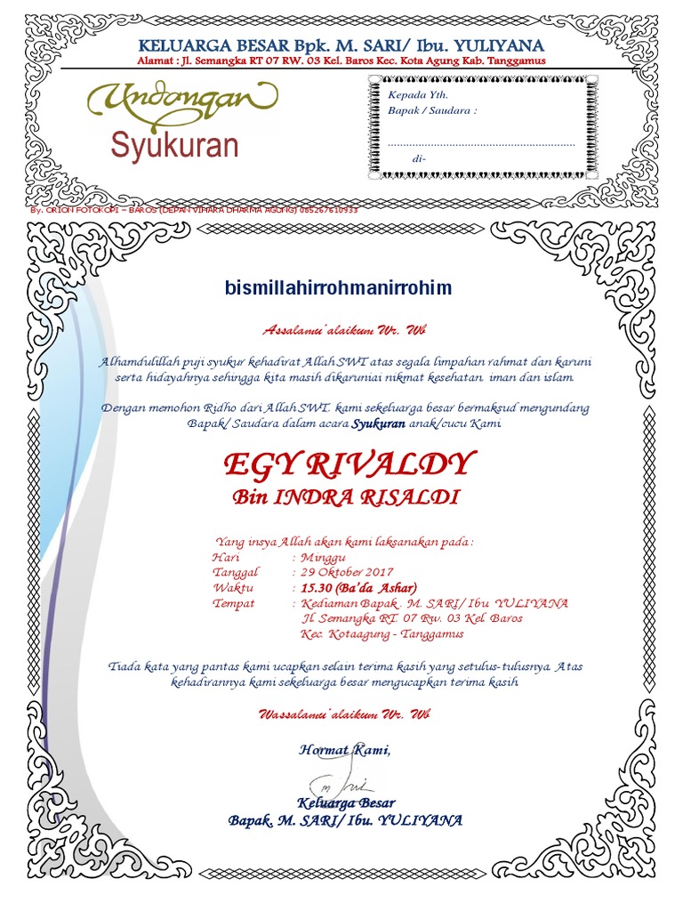 Undangan Syukuran Warna | PDF