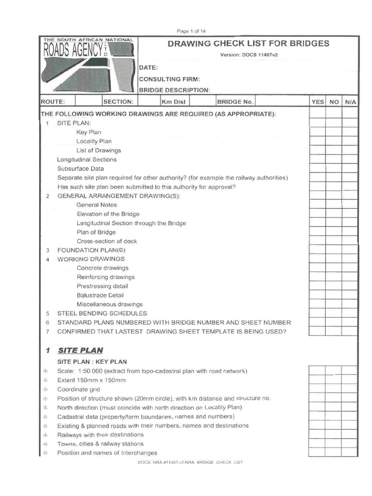 SANRAL Bridge Check List | PDF