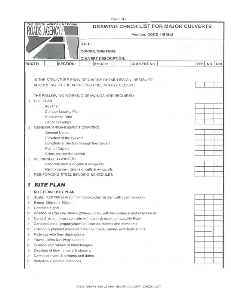 SANRAL Culvert Check List | PDF