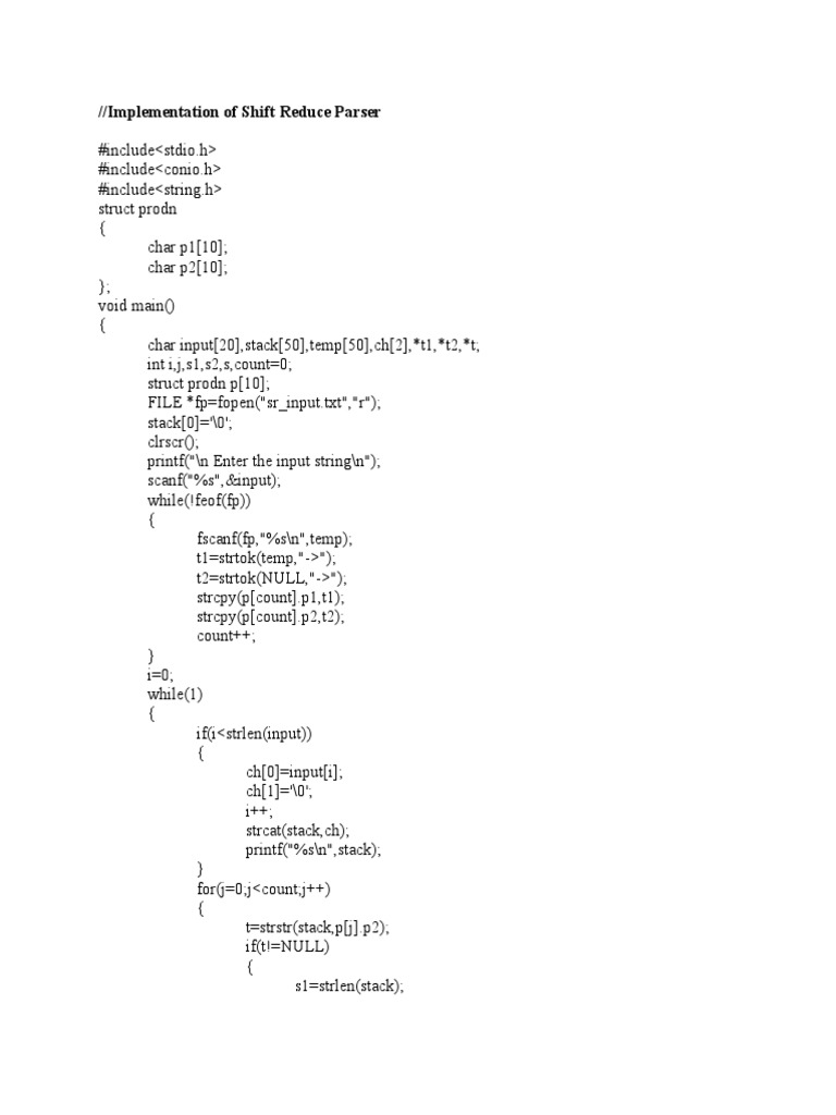 Implementation of Shift Reduce Parser | PDF