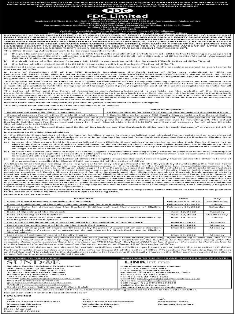 FDC Limited | Download Free PDF | Share Repurchase | Stocks